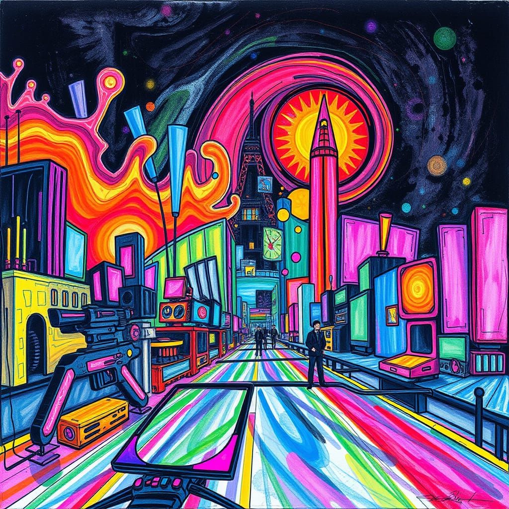 Surreal Crayon Drawings of Digital War in Vibrant,... - AI Art