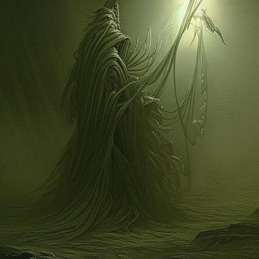 Translucent humanoid creature glowing eye sharp tendrils erupting from ...