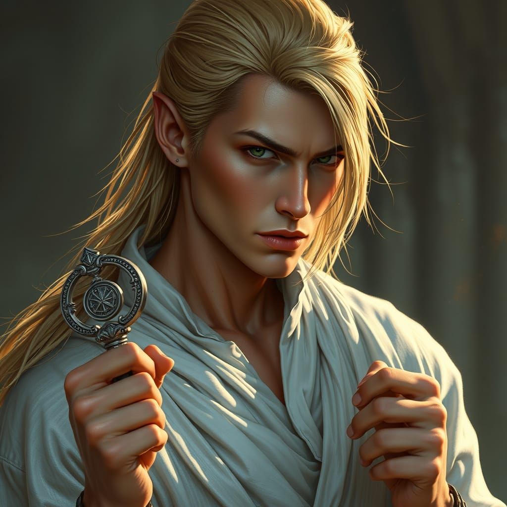 Trickster Figure in Elegant White Attire - AI Art