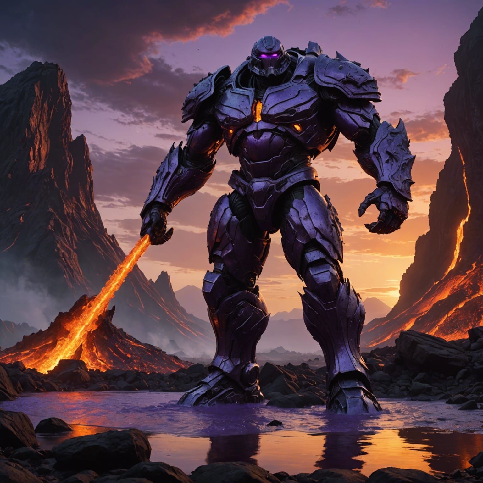 A giant titan standing in a pool of lava - AI Generated Artwork ...