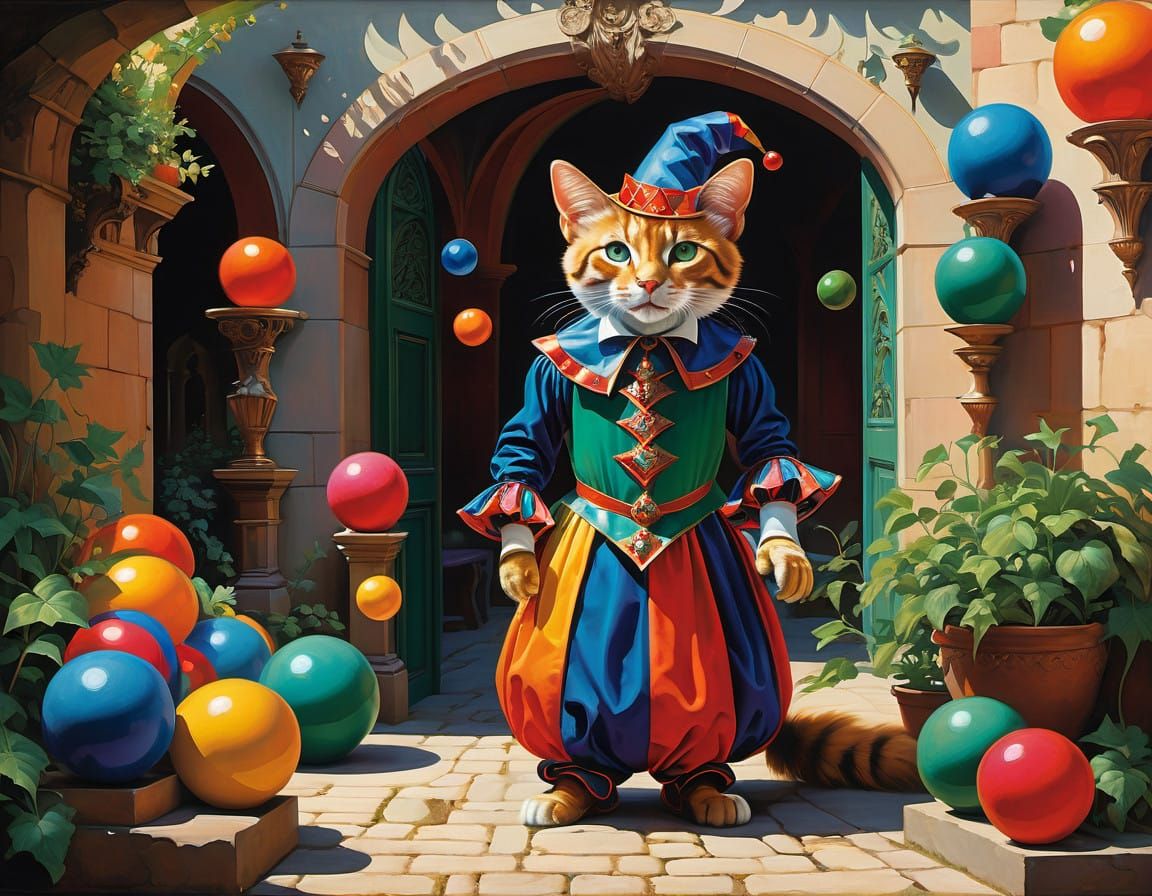 A Kitty as a Jester - Jester's Whimsical Medieval Spectacle