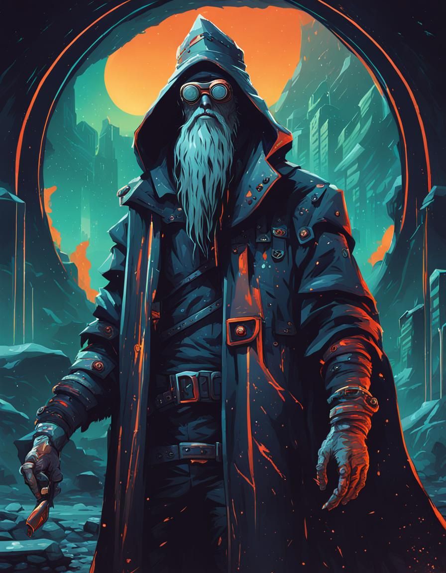 wizard contrasting colors digital illustration futuristic stygian post ...