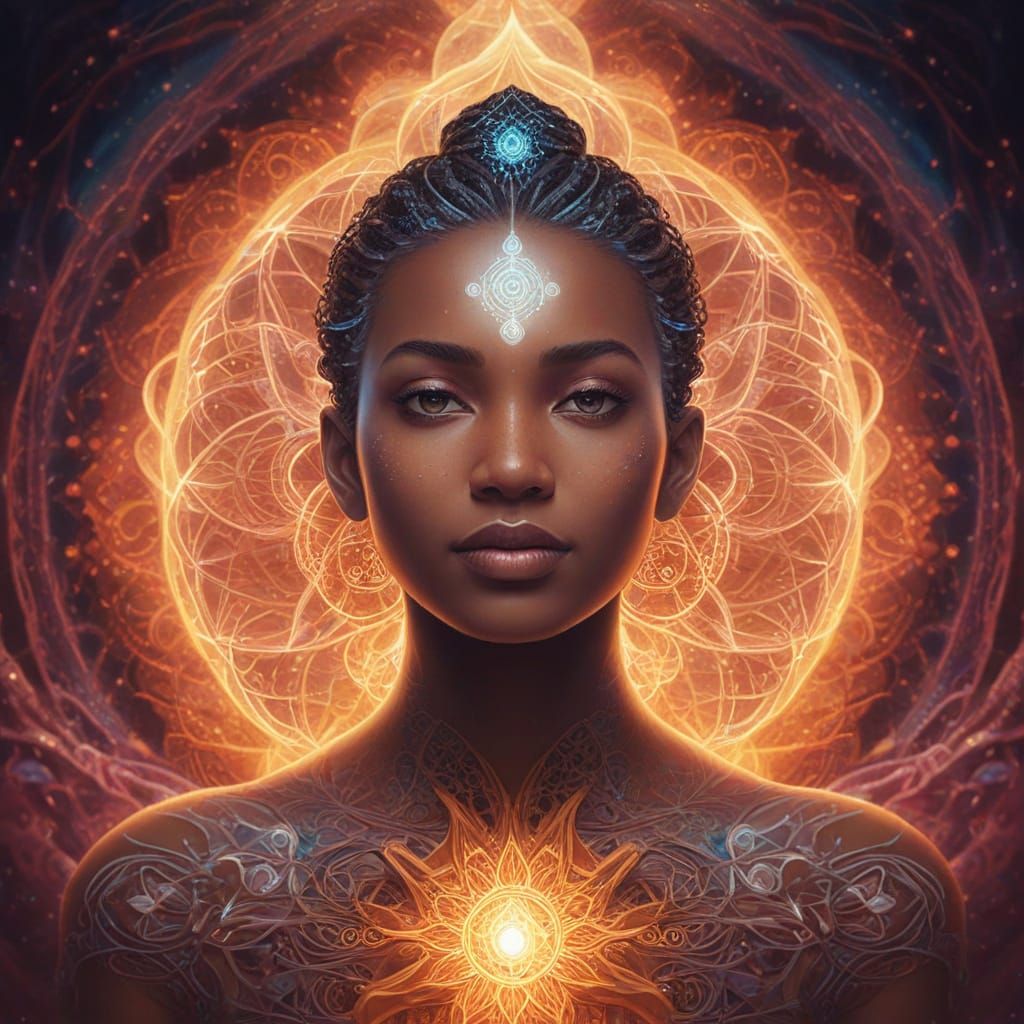 Ethereal Connection to Life Energy in Vibrant Frac... - AI Art