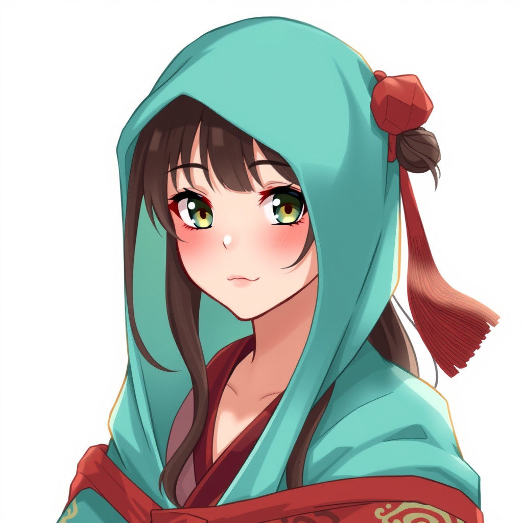 Eurasian Princess in Anime-Style Turquoise Robes - AI Art