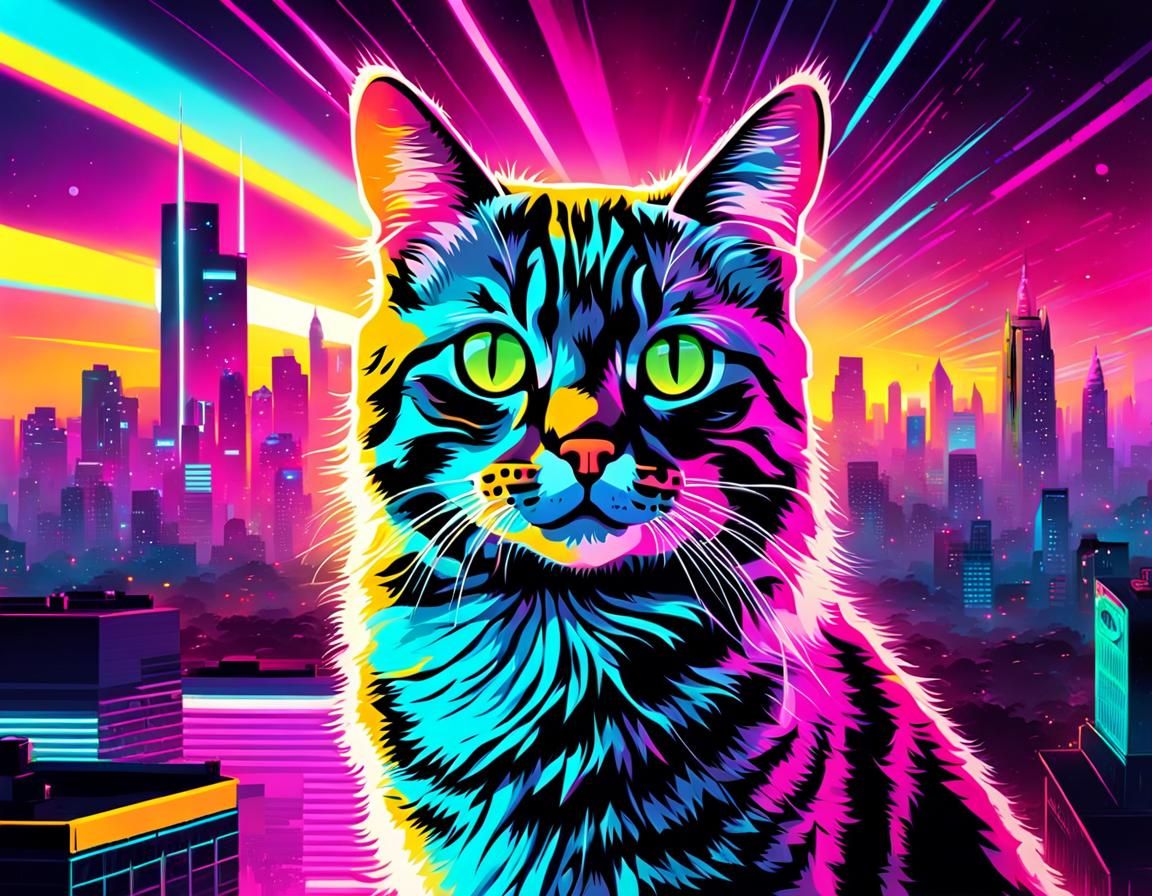 Synthwave cat - AI Generated Artwork - NightCafe Creator