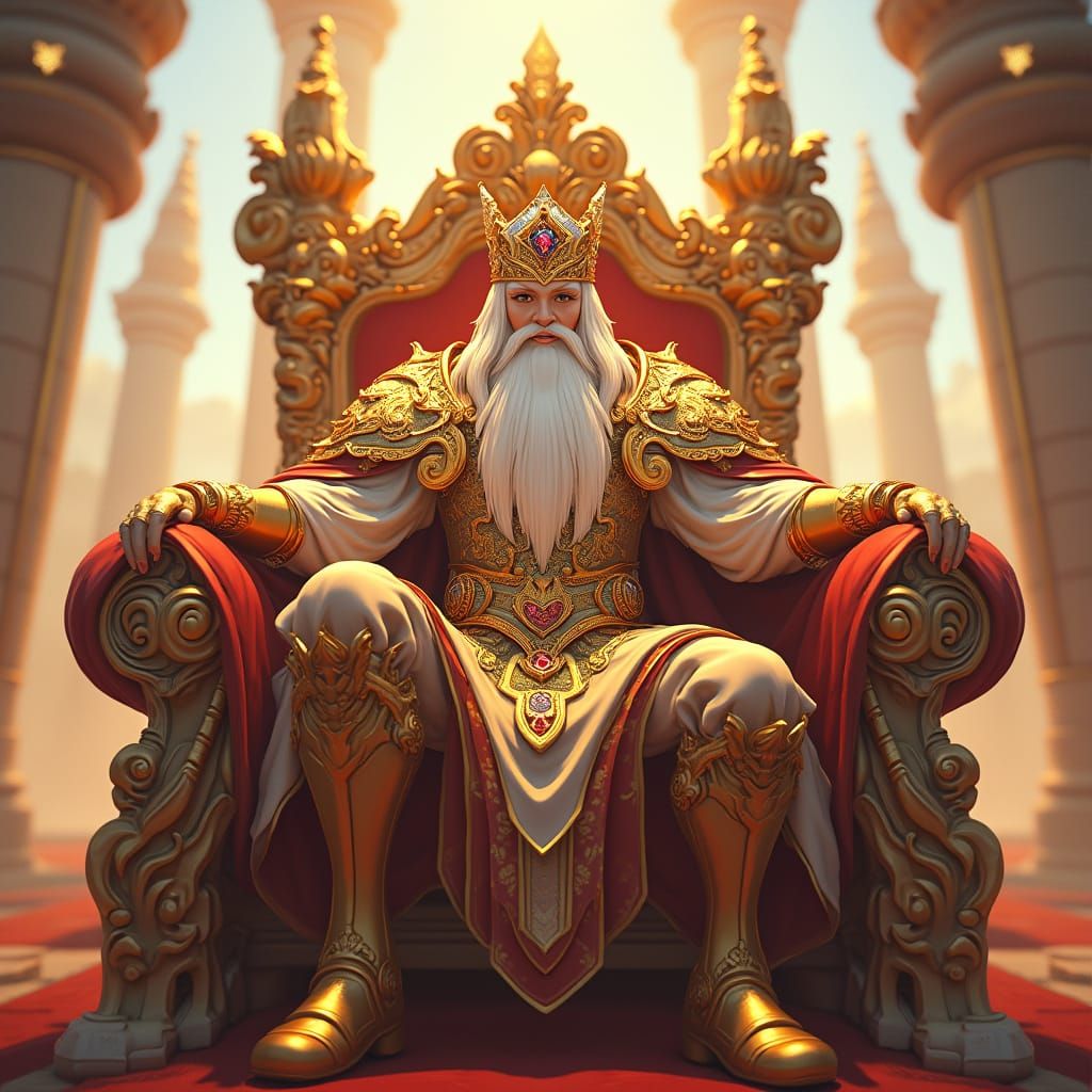 Majestic King in Golden Regalia, Surrounded by Lav... - AI Art