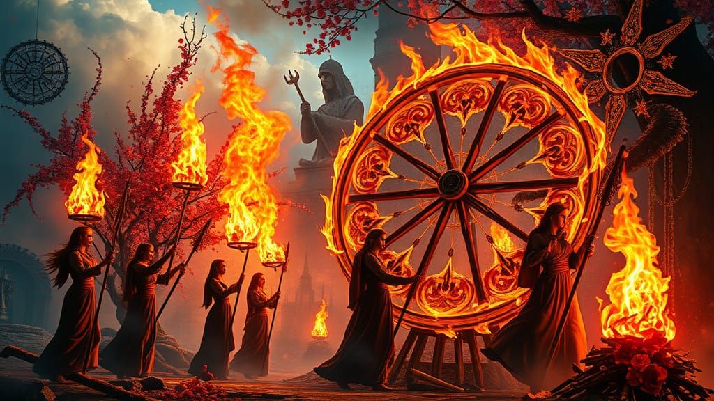 The wheel of the year is turning, And the Beltane Fires are burning.
