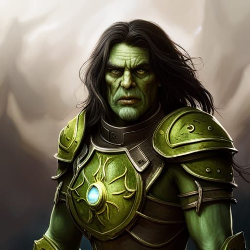Green orc wearing a breastplate with slim build and dark hair - AI ...