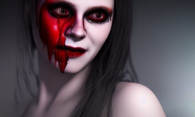 Detailed portrait of a vampire with tears of blood and well done makeup ...
