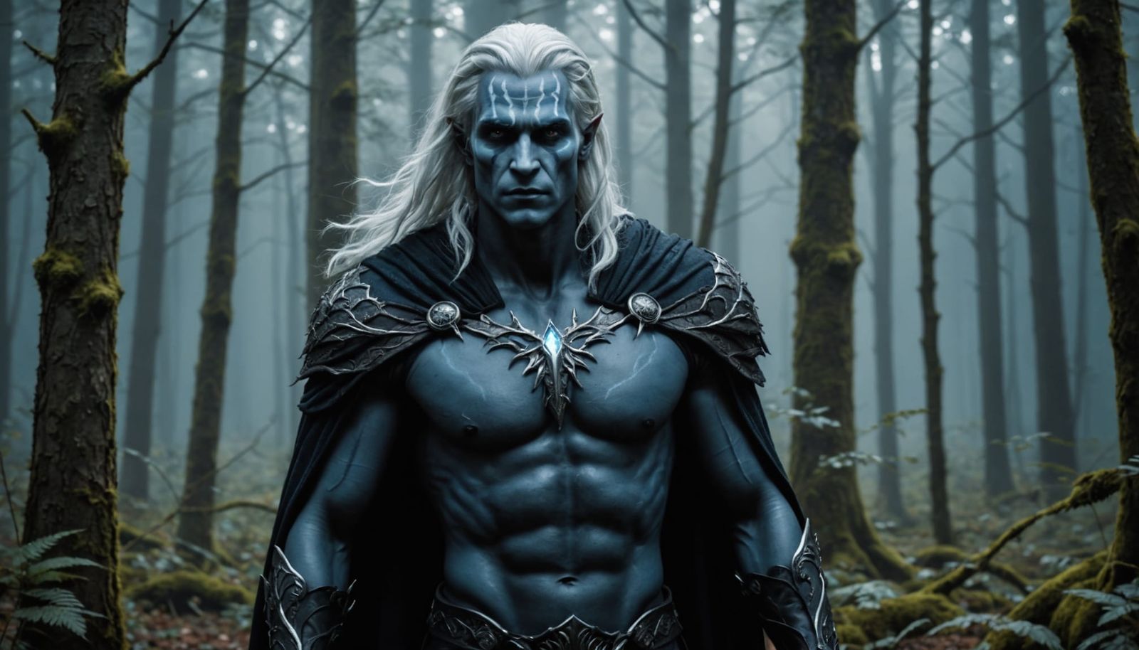 Male Drow - Dark Enchanted Forest Scene with Handsome Male D...