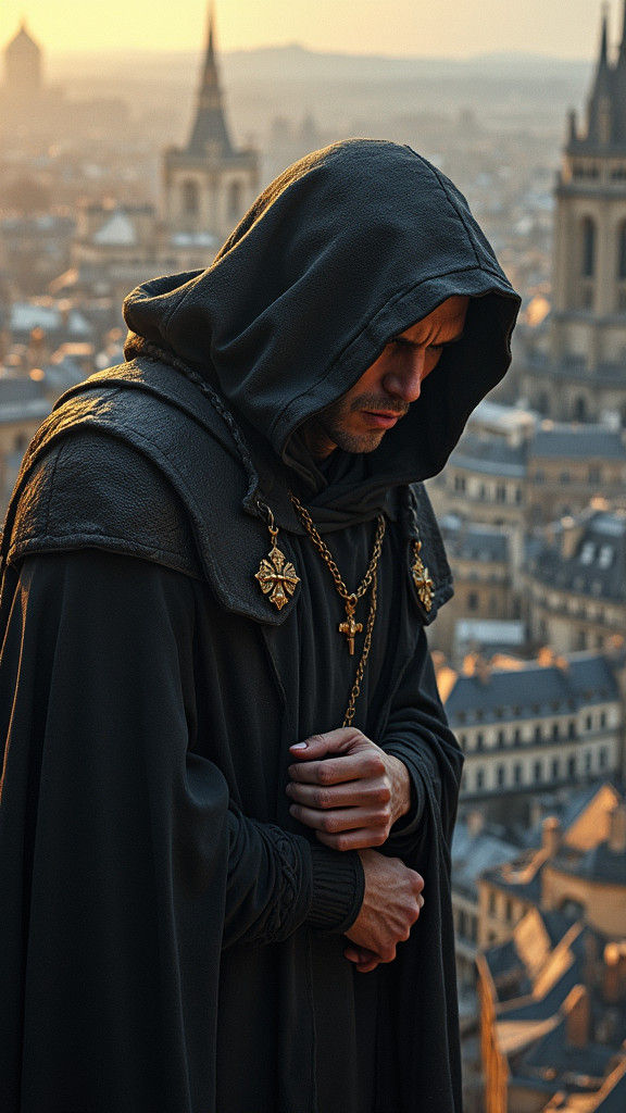 Gothic Priest Overlooks Parisian Romance - AI Art