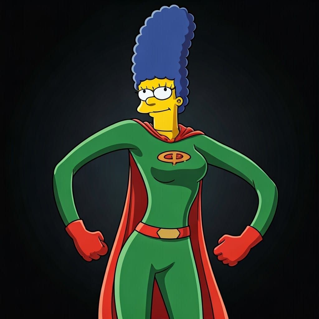 Marge Simpson as a Stretchy Superhero in Green and... - AI Art