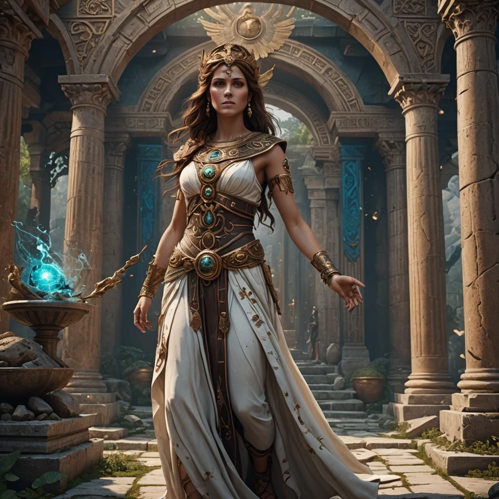 Greek Goddess Necromancer with Brown Hair in Vivid... - AI Art