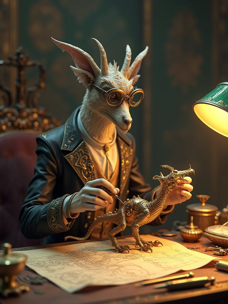 Steampunk Griffin Crafts Intricate Clockwork Drago... - AI Art