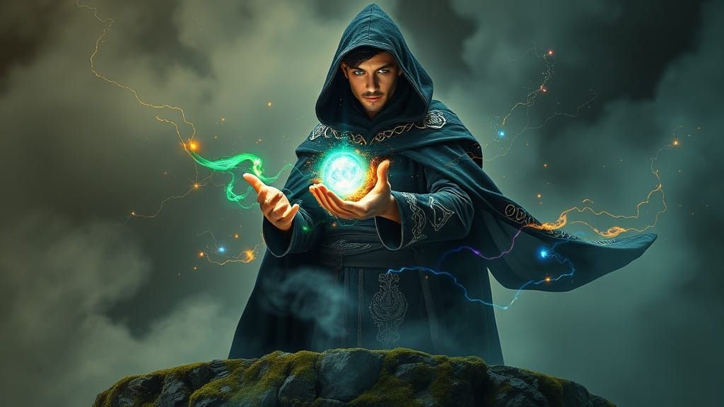 Elven Sorcerer Weaving an Arcane Spell