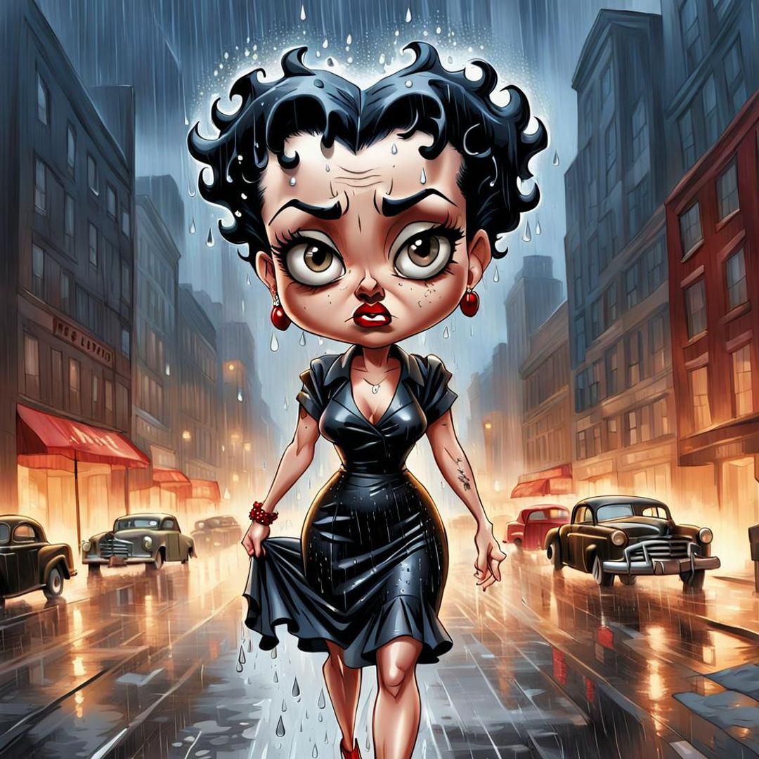 Betty Boop Is Upset She Was Going To A Party And A Sudden Rain Wet Her Dress Ai Generated