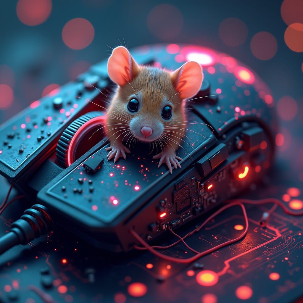 a mouse on a gamer mouse - Futuristic Mouse Pokes Out from...