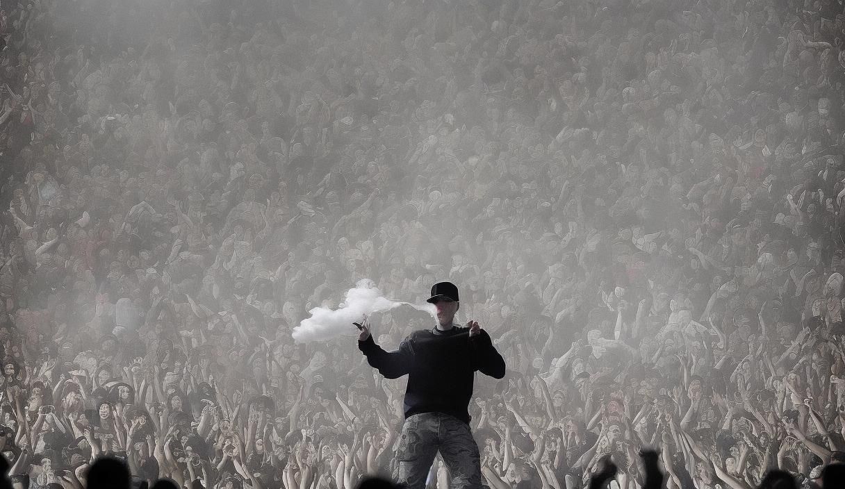 Eminem vaping on a stage Infront of a big crowd - AI Generated Artwork ...