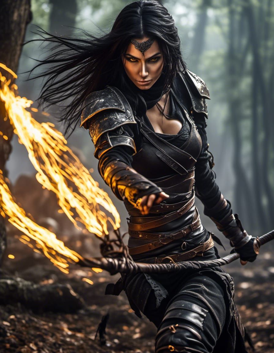 Dark Haired Fire Assassin - AI Generated Artwork - NightCafe Creator