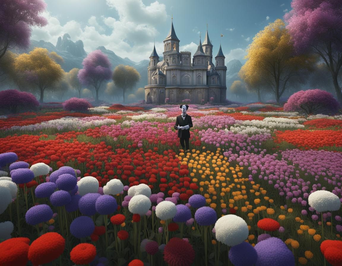 flower field with (dozen of mime artists:3), masterpiece, detailed ...