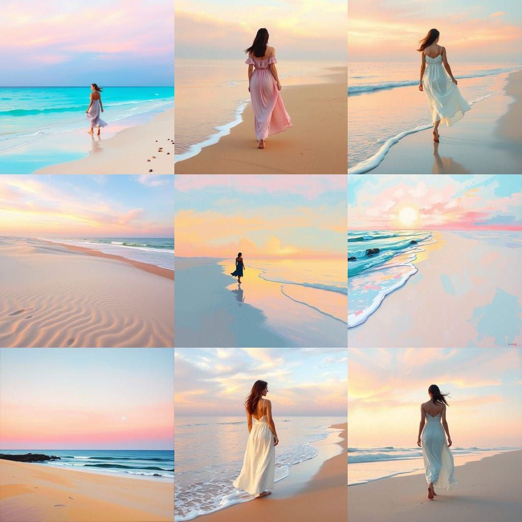 Soothing Dawn Beachscape in Pastel Hues - AI Art
