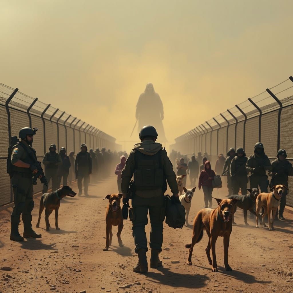 Migrant Crisis at US-Mexico Border in Cinematic Re... - AI Art