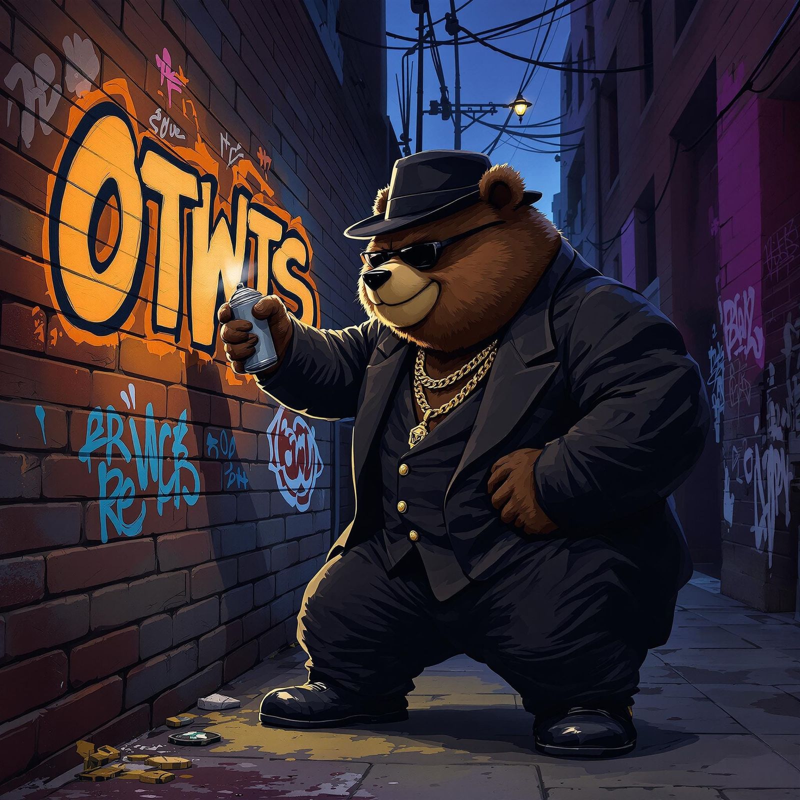Gangsta Bear Graffiti Artist in Edgy Manga Style - AI Art