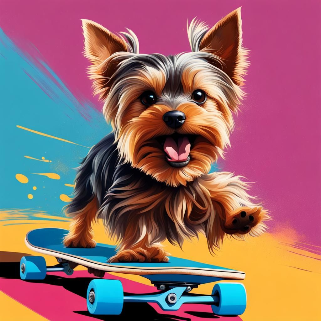Yorkie on a Skateboard - AI Generated Artwork - NightCafe Creator