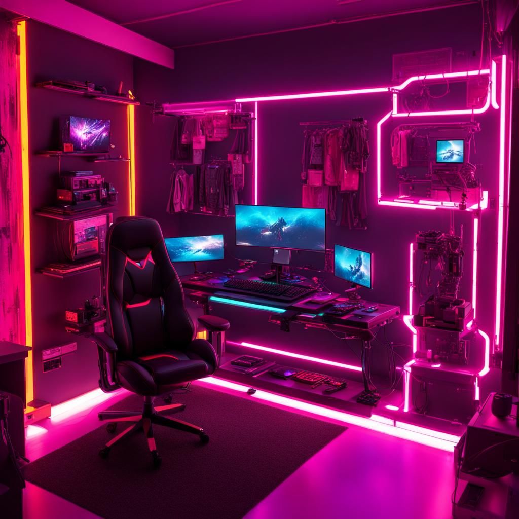 cool gaming setup, 4k, lights, epic, glowing parts, magical, pretty ...