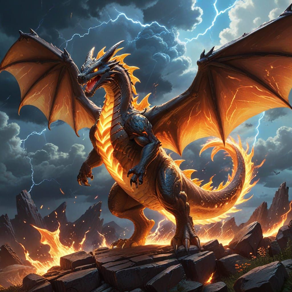 Epic Charizard Soars Through Stormy Sky with Iride... - AI Art