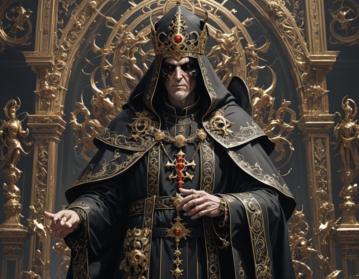 Satanic Anti-Pope in Ornate Black Robes, Cyberpunk... - AI Art