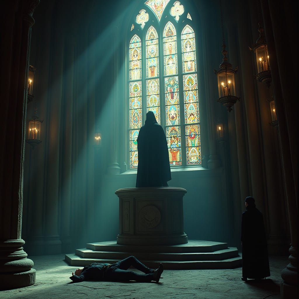 Dark Figure Sacrifices Victim in Gothic Cathedral ... - AI Art
