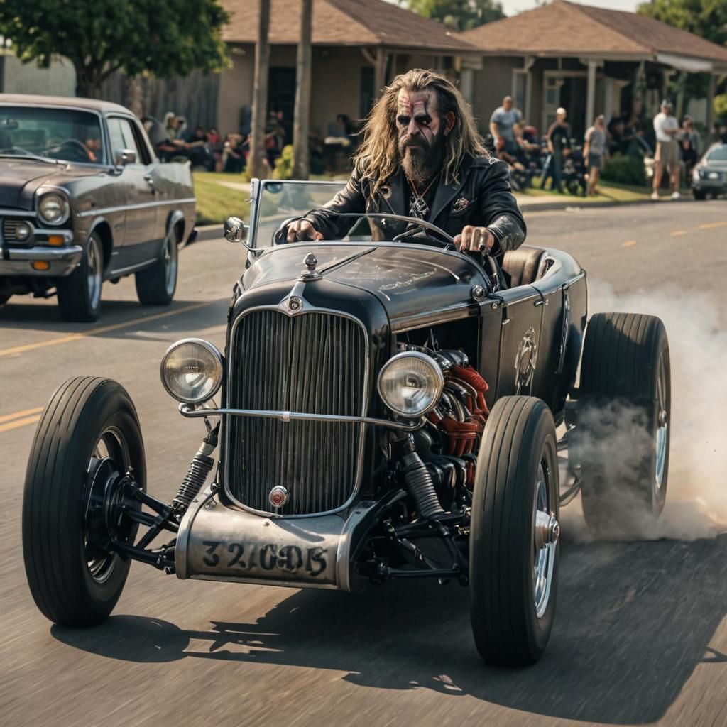 Rob Zombie driving a coffin shaped hot rod, 8k resolution, 100 ...