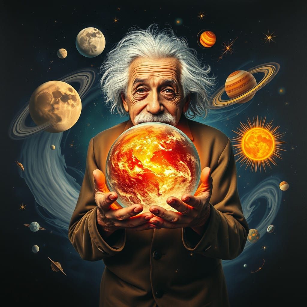 Einstein Embodies Cosmic Wonder in a Vibrant, Surr... - AI Art