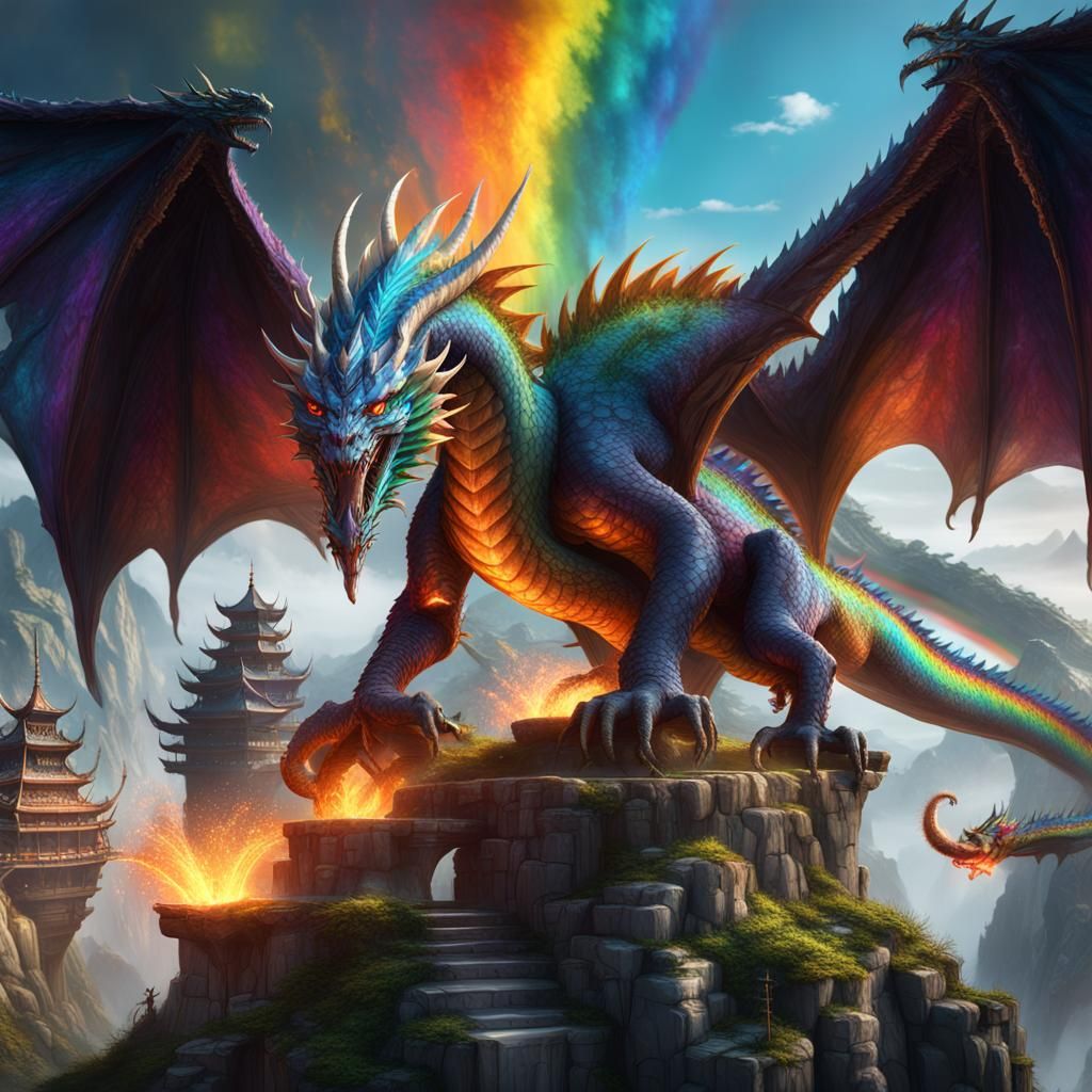3d Epic Rainbow dragon , hyperreality, dungeons and dragons, Gustavo ...