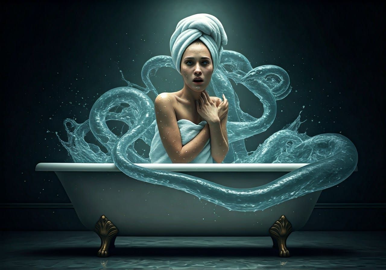 The water monster has her in its tentacles