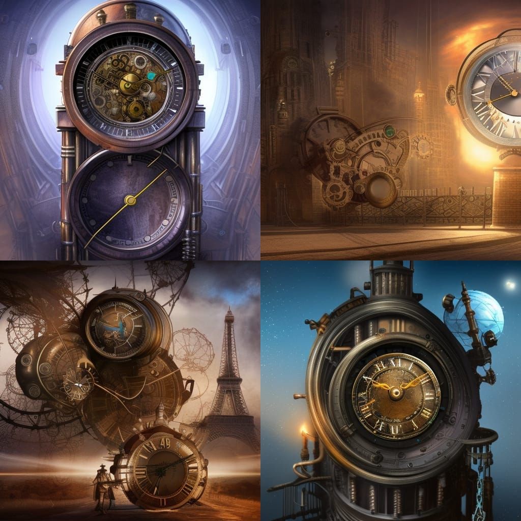 Time travel clock featuring the concept of time and travel, steampunk ...