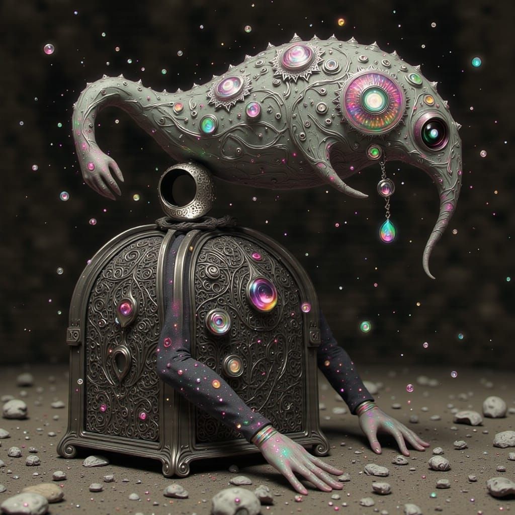 Gothic Treasure Chest Monster Emerges from Shadows - AI Art