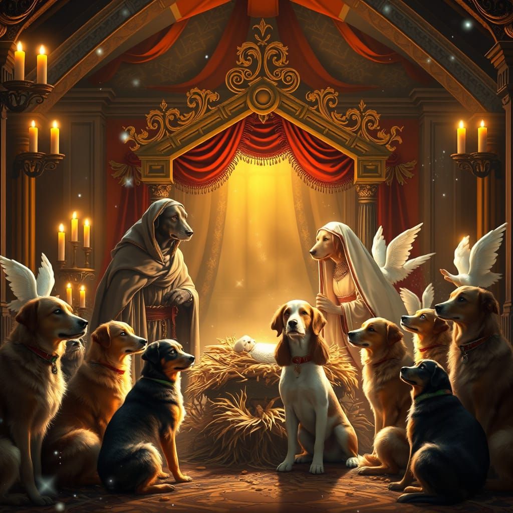 The nativity scene but with dogs - Majestic Canine Nativit...