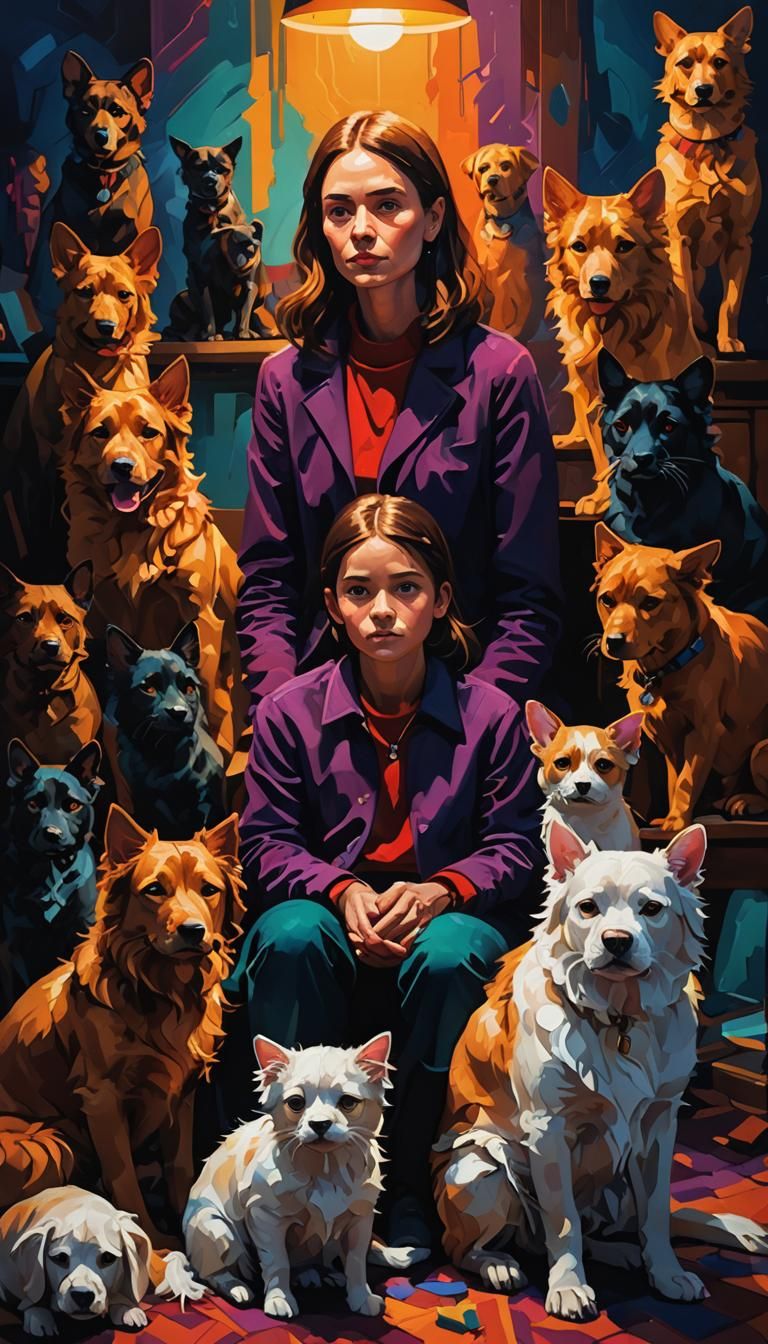 A dramatic portrait of a human and their pets - AI Generated Artwork ...