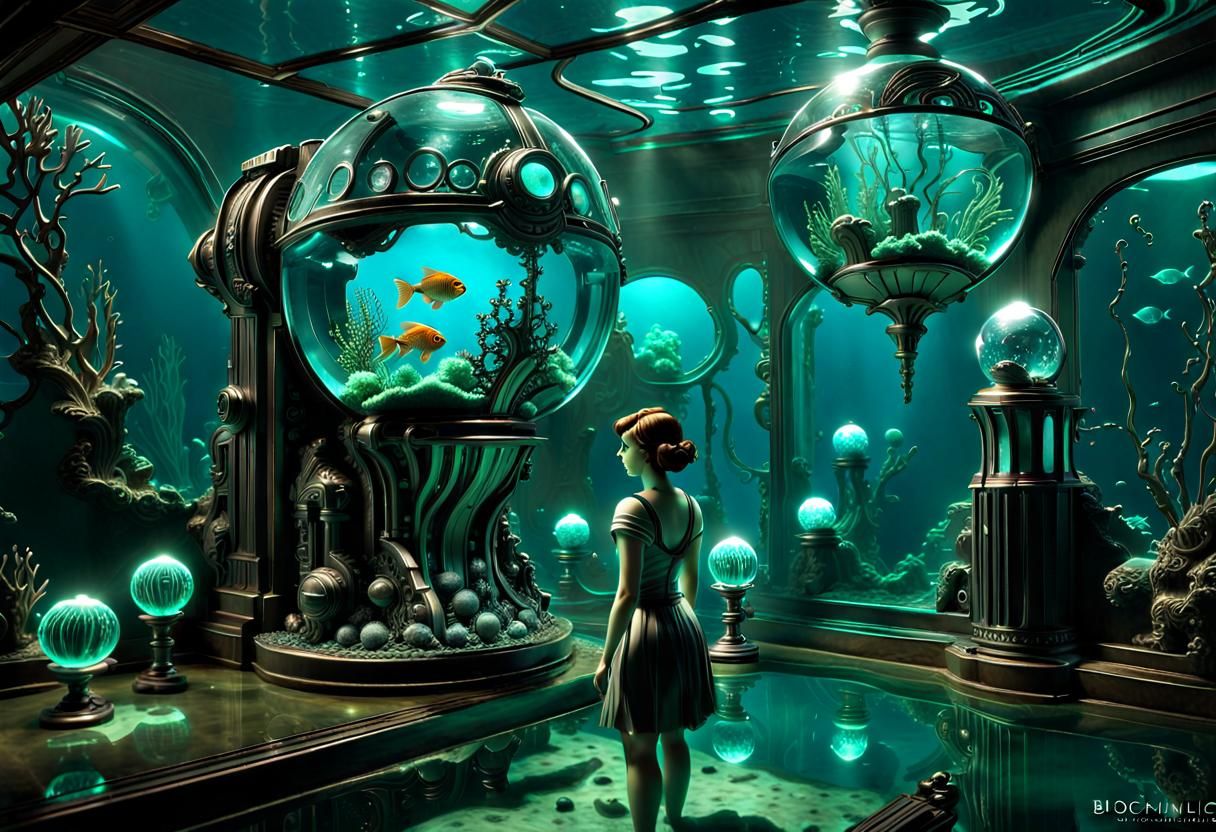 Bioshock biolumiescent fish tank:: glowing underwater biopunk world ...