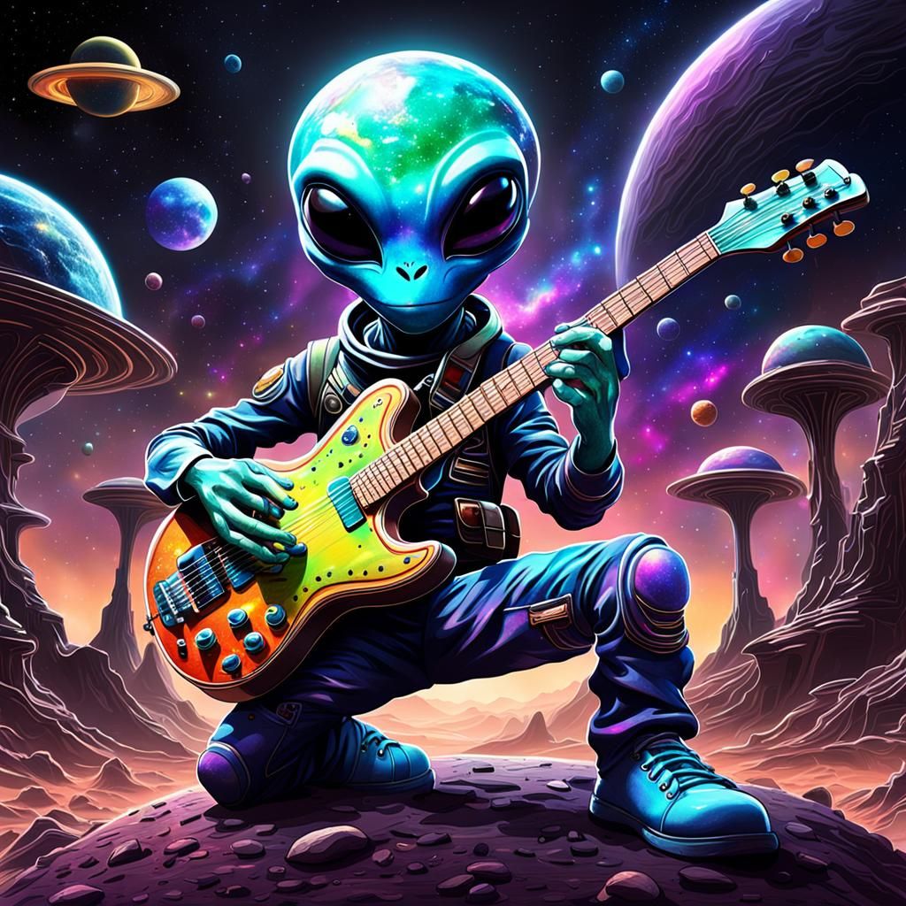 Galactic Guitar Concerto in Vibrant Cosmic Hues - AI Art