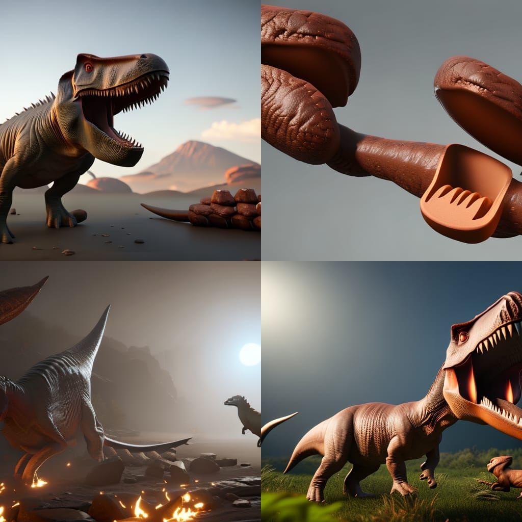 dinosaur making sausages - AI Generated Artwork - NightCafe Creator