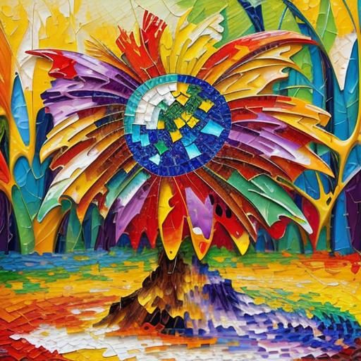 Beautiful rustic mosaic patchwork, abstract, surreal, sharp, focused ...