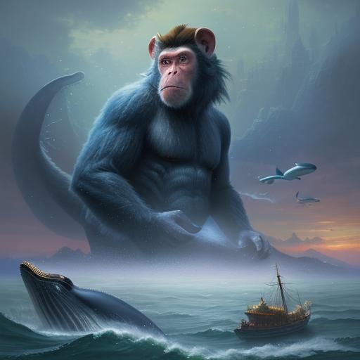 Monkey-whale with monkey tail and ears - AI Generated Artwork ...