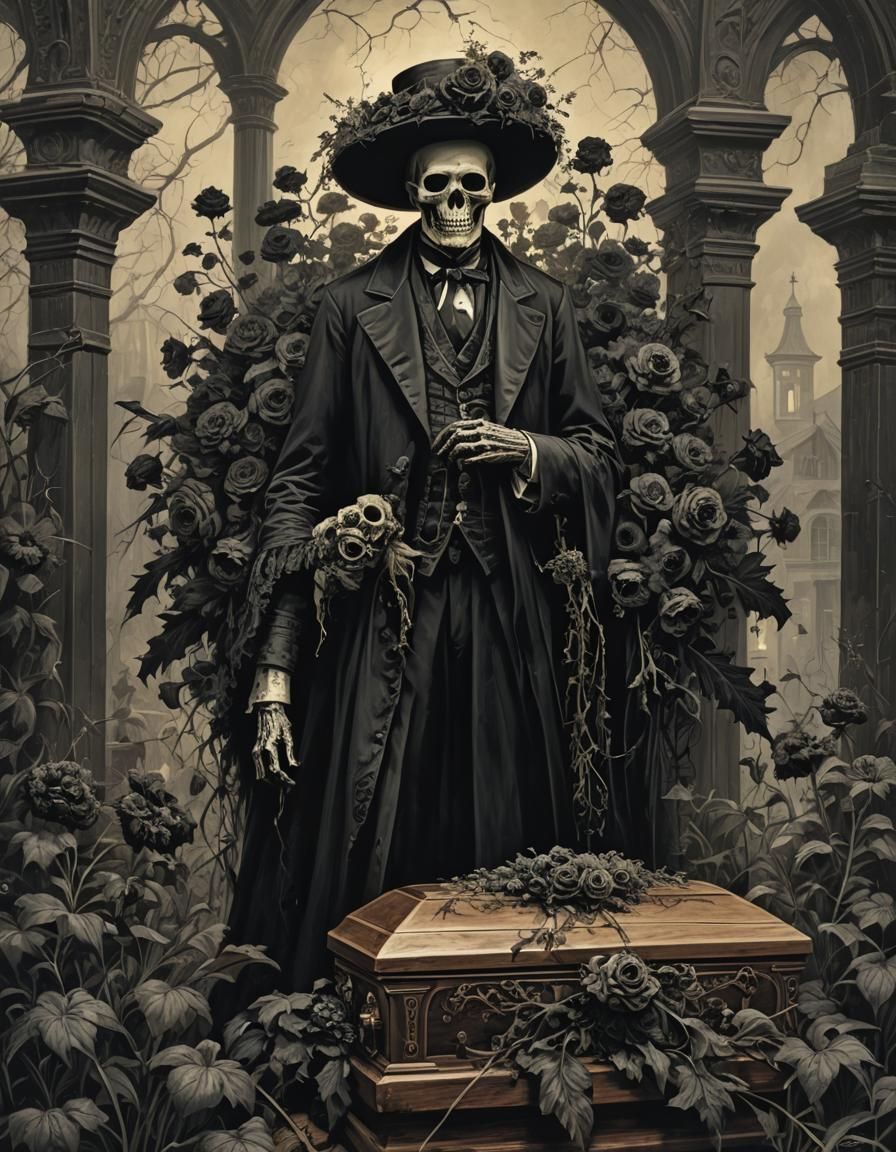 victorian funeral death black flowers coffin gothic horror - AI ...