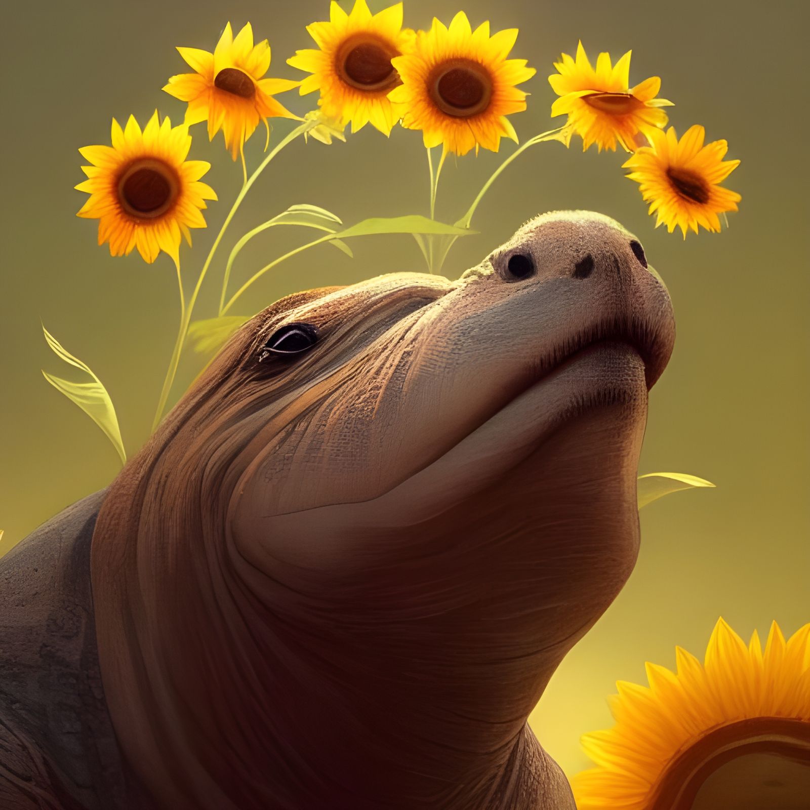 turtle,capybara,sunflower - AI Generated Artwork - NightCafe Creator