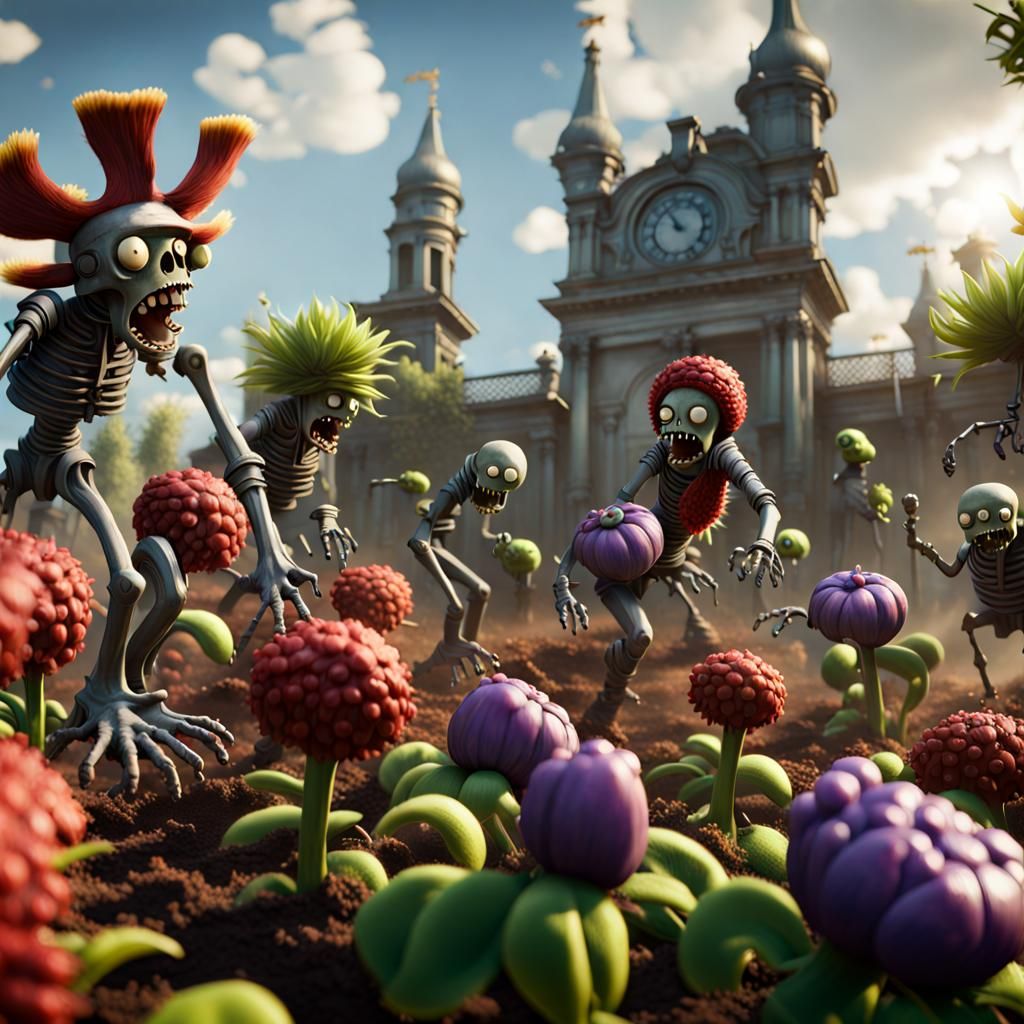 Plants VS Zombies Maximalist battle scene, Unreal Engine 5, dynamic ...