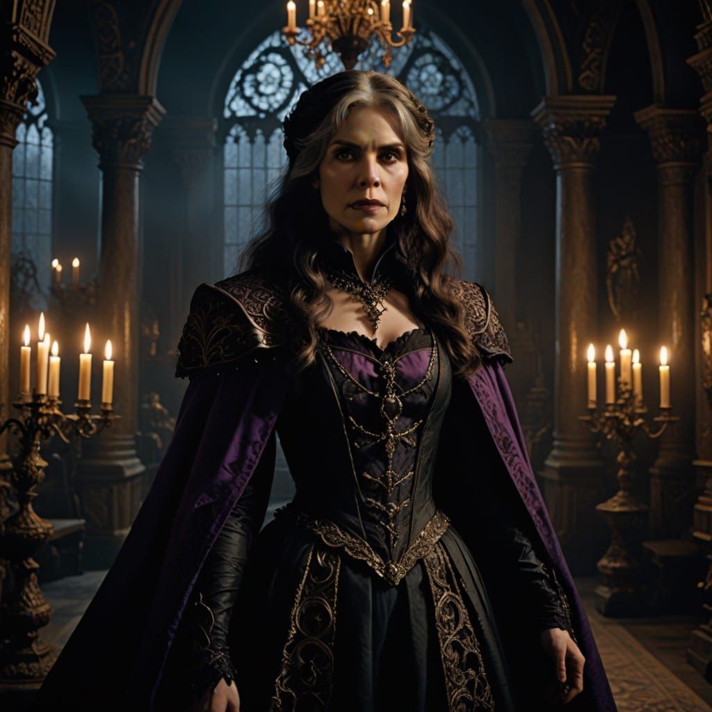 Regal Vampire Goddess in Lavish Purple and Gold At... - AI Art