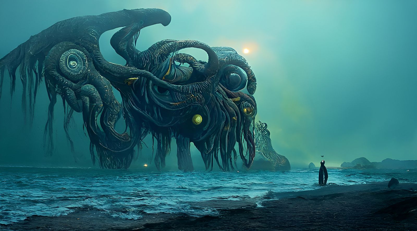 Cthulhu emerging from the ocean - AI Generated Artwork - NightCafe Creator
